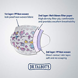 Dr. Talbot's Disposable Kid's Face Mask for Personal Health, Girl 2-5 Years, Prints May Vary, 10 Count
