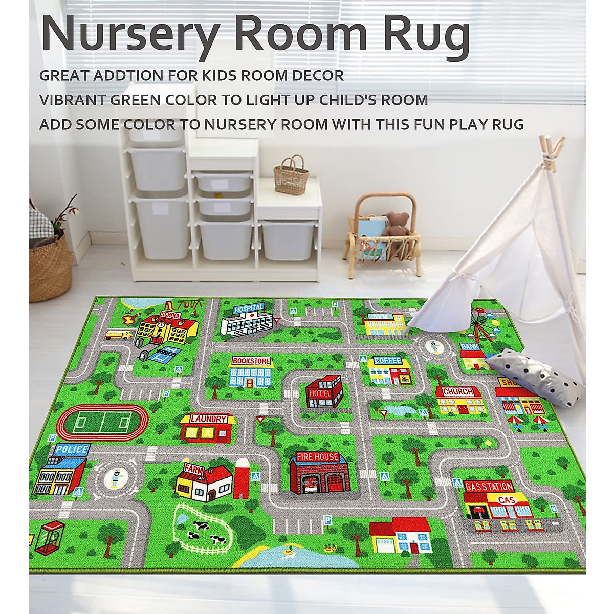 Yincimar Kids Playroom Rug City Life Playmat Kids Rug for Hot Wheels Car 5.2'x3'3" City Map Traffic Road Learning Educational Area Rug Carpet for Children Bedroom Nursery Room Game