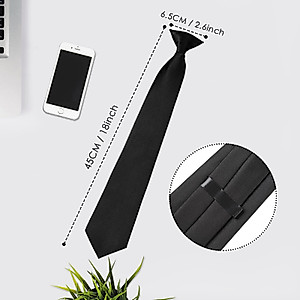 2 Pieces Men's Clip on Ties Solid Color Clip on Ties Pre Tied Neckties for Office School Uniforms(Black,18 Inches)