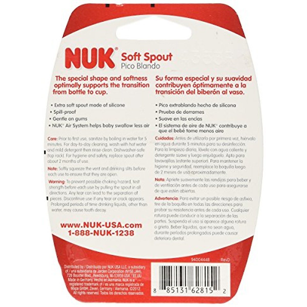 NUK Replacement Silicone Spout for NUK Active and Learner Cups and NUK Bottles, Clear
