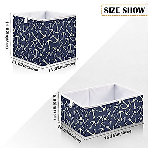 DOMIKING Marine Nautical Storage Bins for Closet Shelves Bedroom Foldable Fabric Storage Boxes with Sturdy Handle Organization Baskets Cubes 11 Inch