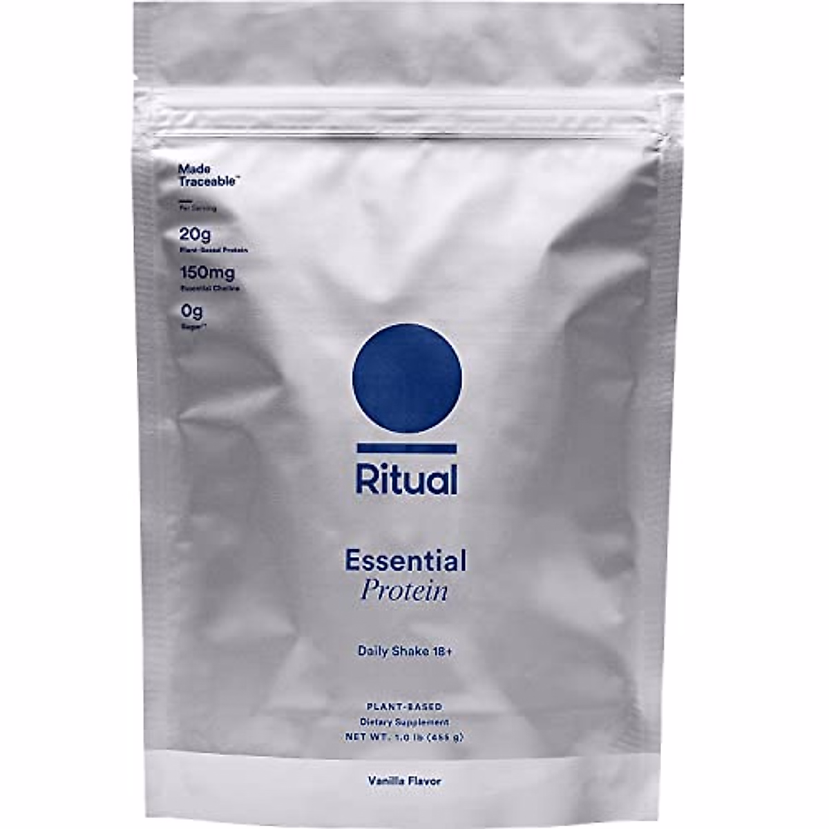 Ritual 18+ Vegan Protein Powder with BCAA: 20g Organic Pea Protein from Regenerative Farms in USA, Gluten Free, Plant Based, Sugar Free, Dairy Free, 3rd Party Tested,Hand-Crafted Vanilla, 1 Pound