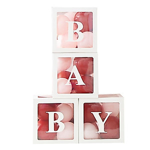 Baby Boxes with Letters for Baby Shower- Baby Balloon Boxes with Letters- A-Z 31 Letters- Gender Reveal Party Decoration Box- Clear Baby Shower Box Decorations- Baby Clear Boxes