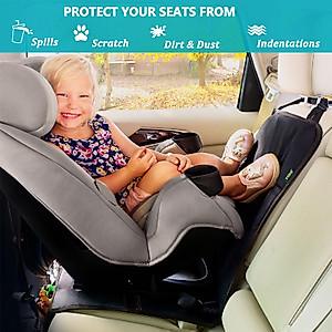 PIDO Car Seat Protector Under Baby Car Seat, Car Seat Mat for Leather Seats, Seat Protector Carseat with Thick Padding and Storage Pockets to Protect Vehicle Cloth and Leather Upholstery