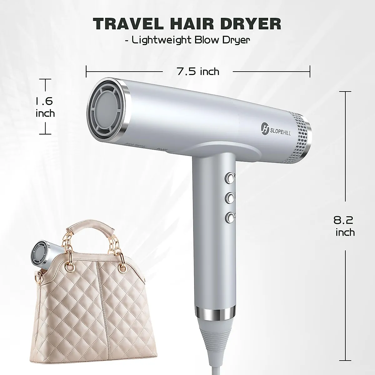 Slopehill Professional Hair Dryer With Diffuser, Ionic, Powerful & Fast Salon Blow Dryer, 110,000 RPM Brushless Motor, Light & Compact for Home Travel (Silver)