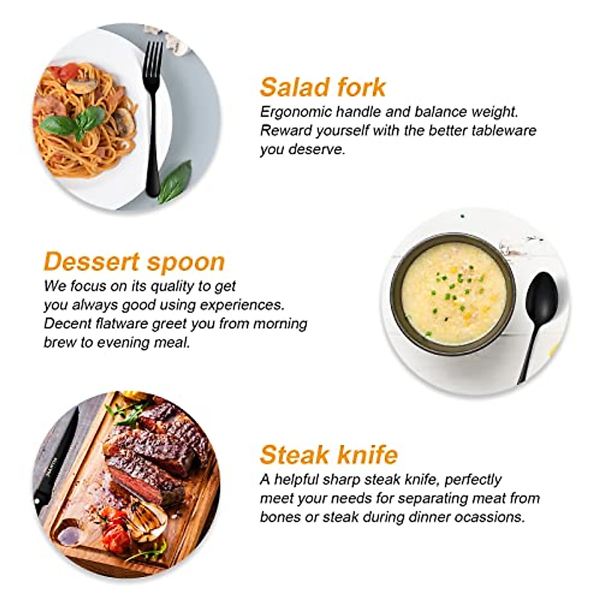 48 pcs BLack Silverware with Organizer, Stainless Steel Flatware with Steak Knife, Mirror Polished Cutlery Utensil Set, Durable Home Kitchen Eating Tableware Set, Include Fork Knife Spoon Set