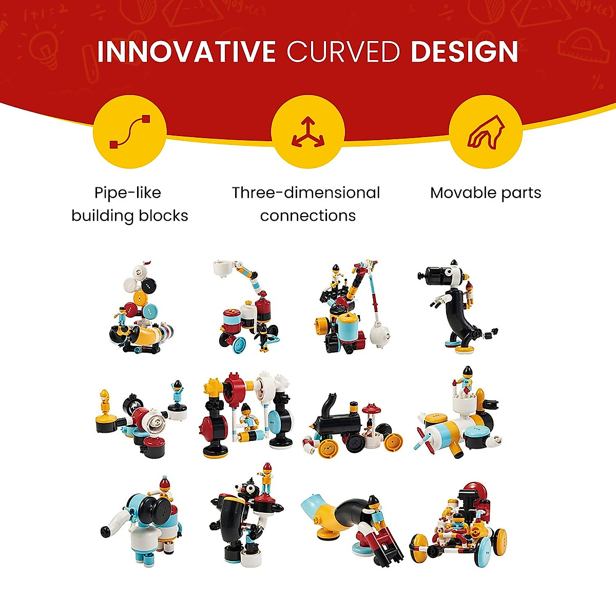 Tublock Challenger Set (SML 154 Pieces) | Creative & Educational Brick Building Toys for Girls & Boys | Easy to Connect Building Bricks Set | Innovative Curved Bricks for Building with Movable Pieces