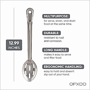Slotted Serving Spoon - Large Spoon with Holes for Draining - Perforated Spoon of Stainless Steel with Long Handle for Strain Food, 6 Pcs