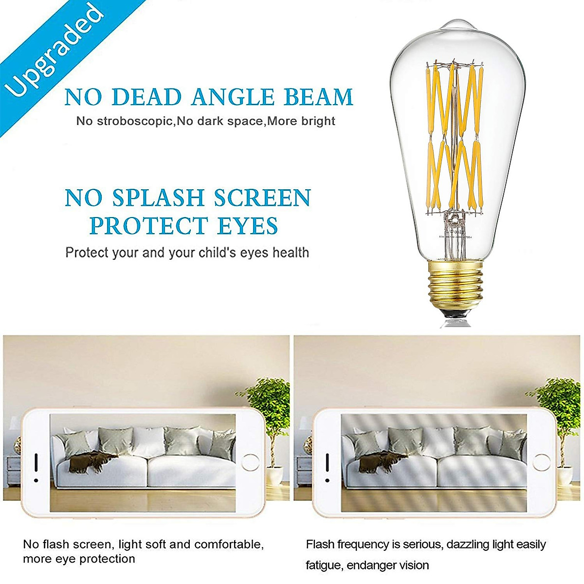 Leools Filament LED Edison Bulb 15W Dimmable 2700K Warm White 1300LM, 120W Incandescent Equivalent E26 Base, ST64 Vintage LED Filament Bulbs, 360 Degrees Beam Angle, Pack of 2