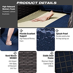 Joyside Patio Swivel Rocker Wicker Chairs - Outdoor Swivel Rocking Chairs Set of 2 with Wicker Side Table, Patio Swivel Rocker Chair 3 Piece Patio Furniture Sets for Porch Deck(Brown/Blue)