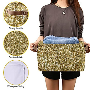 Kigai Gold Sequins Storage Basket, Foldable Canvas Cube Storage Bin with Handles for Home Office Closet, 2pcs