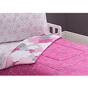 Delta Children 4 Piece Toddler Bedding Set for Girls - Reversible 2-in-1 Comforter - Includes Fitted Comforter to Keep Little Ones Snug, Bottom Sheet, Top Sheet, Pillow Case - Pink Clouds
