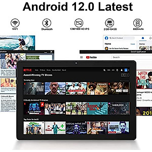 Tablet 10 inch Android 12 Tablet, 64GB ROM 512GB Expand, Android Tablet with Dual Camera, WiFi, Bluetooth, HD Screen, Google GMS Certified-Silver