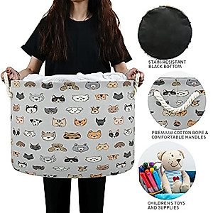 xigua Cat Dog Doodle Round Storage Basket Collapse Canvas Fabric Storage Bin with Cotton Handles for Organizing Home/Kitchen/Nursery/Office/Toy