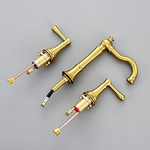 Roffenny Brushed Gold Bathroom Faucet 3 Hole, 8 inch Widespread Bathroom Sink Faucets Brushed Gold with Pop-up Drain Assembly, Traditional Two Handle Bath Vanity Faucet, 8" Spread Bathroom Faucets