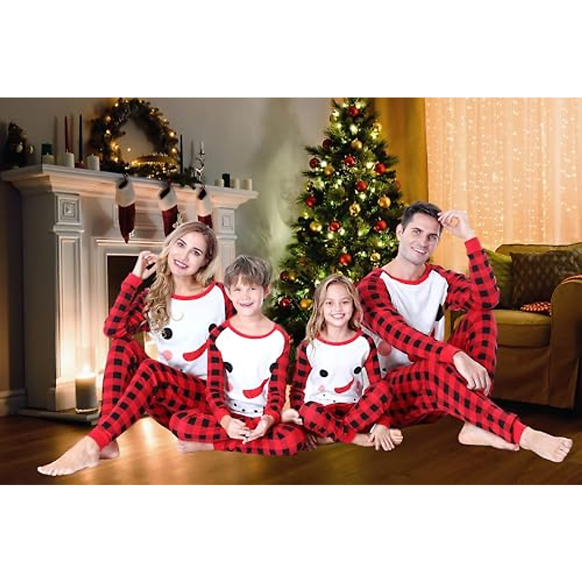 Joyond Kid Boys Girls 2 Piece Family Matching, Festive Christmas Pajama Sets, Cotton, Snowman, White, 14Years
