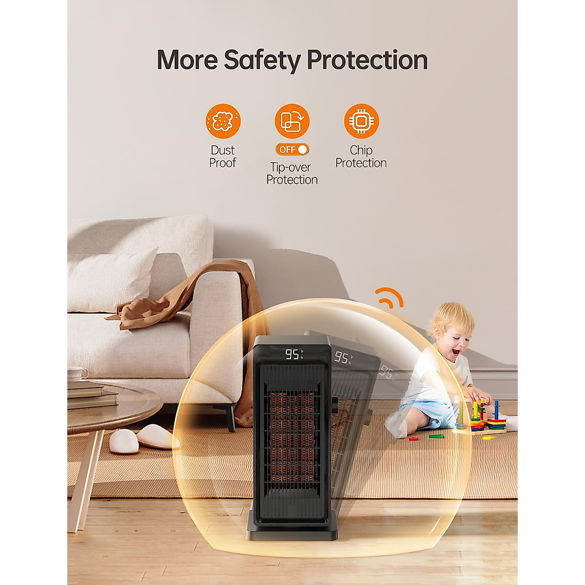 Space Heater, SANVINDER 1500W Portable Electric Heater for Bedroom, ECO Thermostat 90° Oscillating, 24 hours timer, Fast Heating, with Remote, Overheat Protection, LED Display for Office