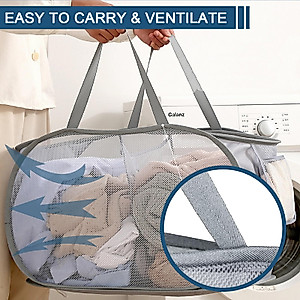 Violinak 4 Pack Collapsible Laundry Baskets Dual Compartment, Mesh Pop Up Hamper with Easy Carry Handles, Foldable laundry hamper for College Dorm, Kids Room, Laundries and Travel, toy storage basket