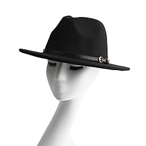 Melesh Wide Brim Unisex Classic Belt Buckle Fedora Hat (b Black)