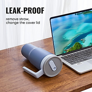 Fijinhom 40 oz Tumbler with Handle and Straw, Triple Layer Insulated Stainless Steel Water Bottle with Infuser, Travel Tumbler Fit Most Cupholder, Gifts for Women & Men, Grey Blue