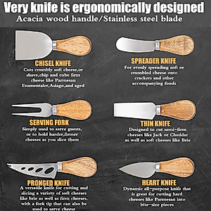 BUVLIVU Exquisite 6-Piece Cheese Knife Set- Stainless Steel Cheese Knife Set for Charcuterie Board (Wood Handle) with Gift Box, Cheese Spreader Knife Set, Charcuterie Utensils(Gift-Ready)