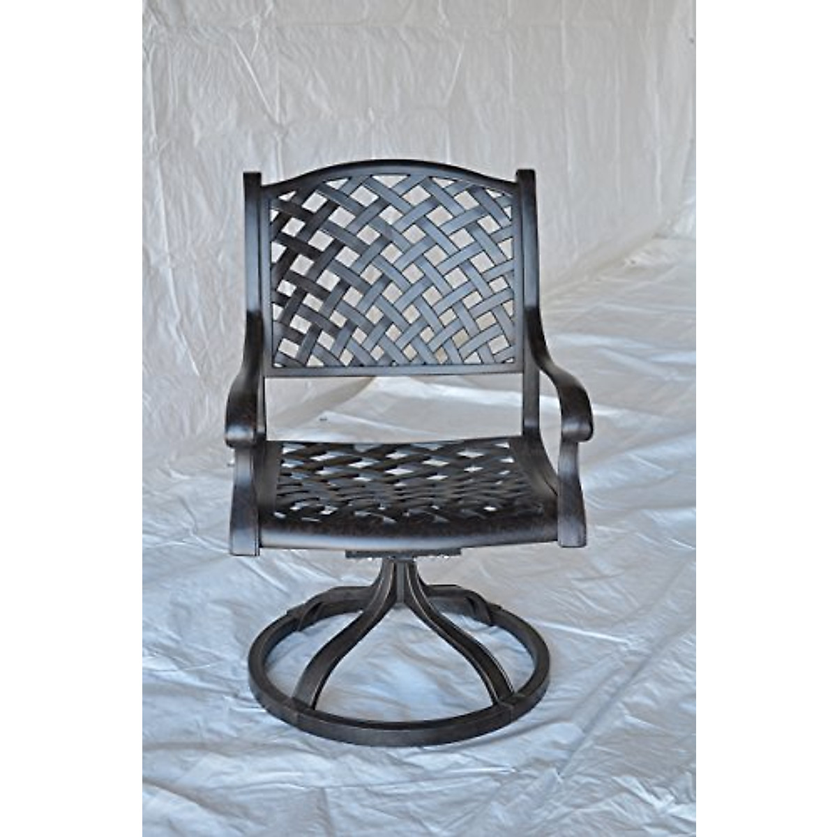 Nassau Outdoor Patio 4 Swivel Rocker Dining Chairs Dark Bronze Cast Aluminum, Walnut Cushions