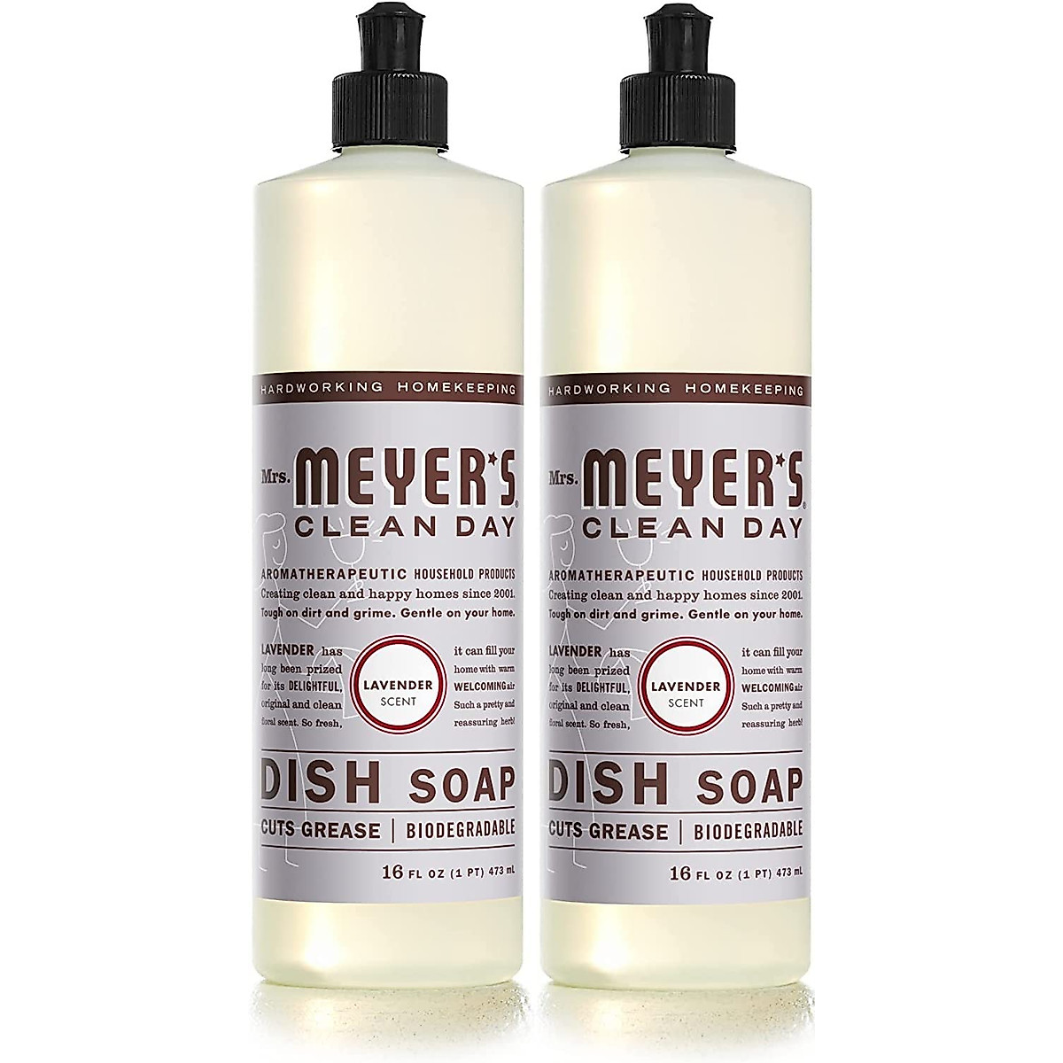 MRS. MEYER'S CLEAN DAY Liquid Dish Soap, Cruelty Free Formula, Lavender Scent, 16 oz - Pack of 2