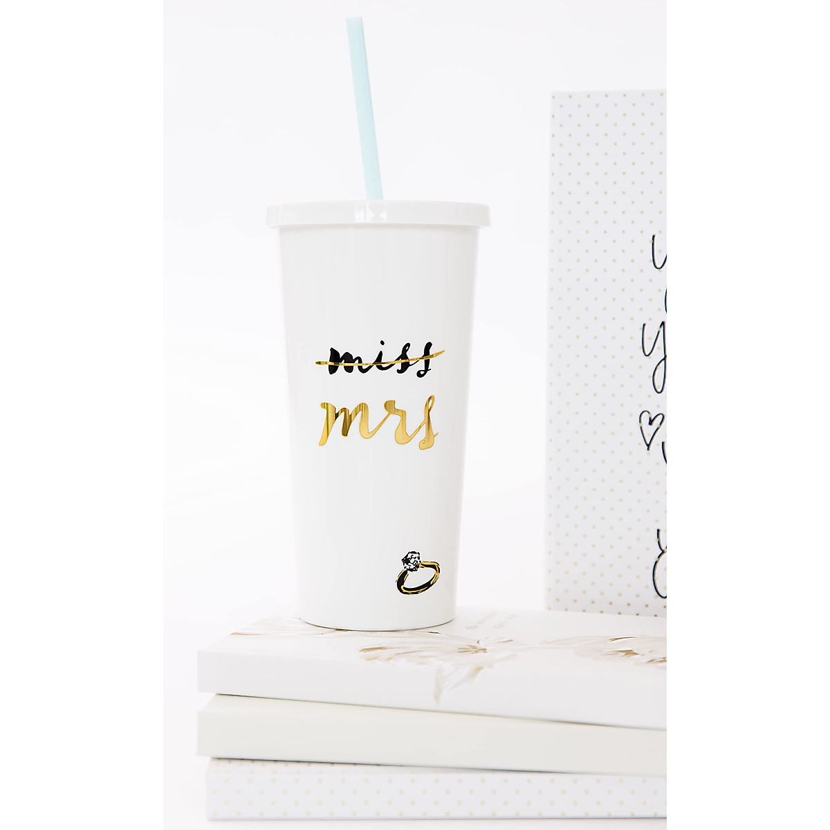 kate spade new york 20 oz Acrylic Miss to Mrs. Tumbler Bundle with 8.25" x 5.25" Bridal Journal with 200 Lined Pages, Miss to Mrs.