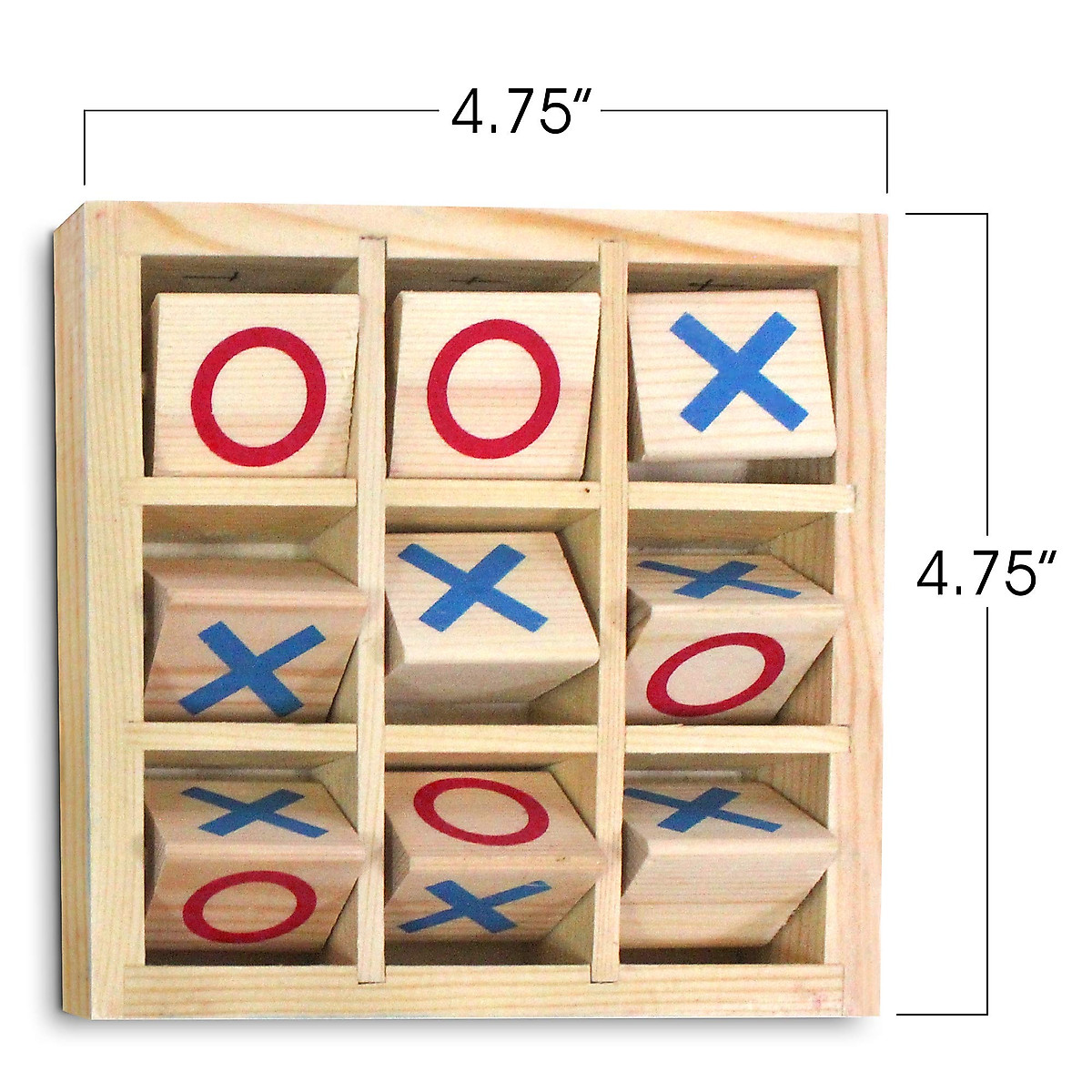 Gamie Wooden Tic-Tac-Toe Game, Small Travel Game with Fixed Spinning Pieces, Classic Wood Game for Kids, Fun Indoor Game Night Activity for Boys and Girls