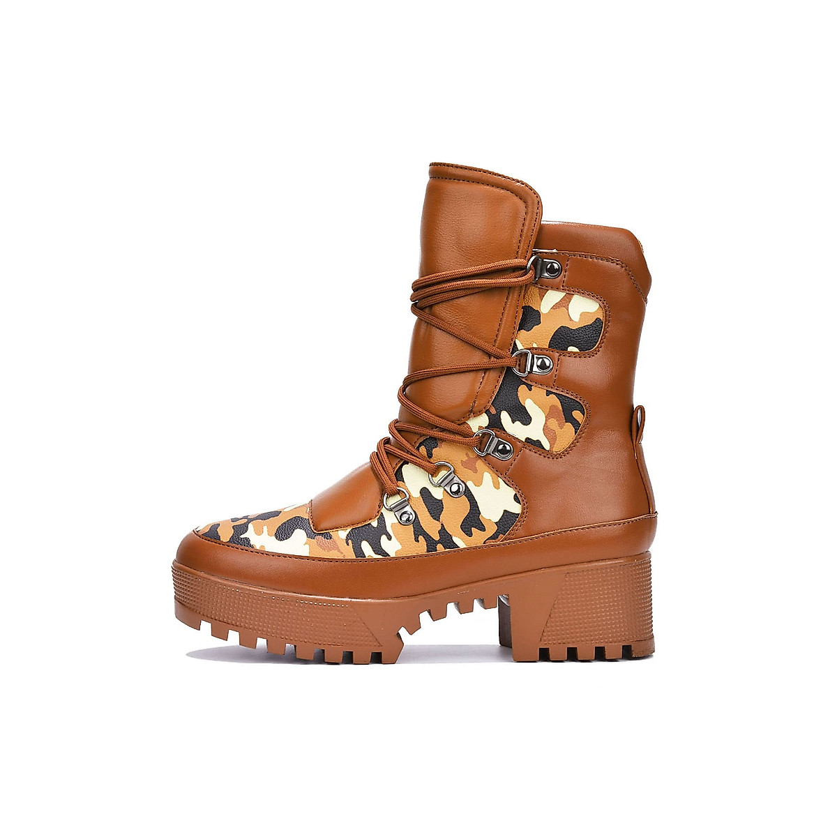 Cape Robbin Nunca Combat Boots for Women, Platform Boots with Chunky Block Heels, Womens High Tops Boots - Brown Size 7