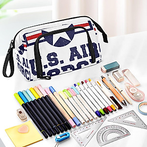 Yasala 4th of July Pencil Case Us Air Force Star Pen Pouch Holder Art Kits Storage Bag Cosmetic Organizer Carrying Case for Office Supplies Large Stationary Bag with Handle