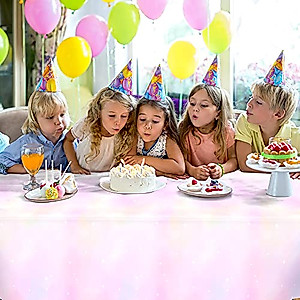 Pastel Rainbow Tablecloths 2 PCS Disposable Rainbow Tablecloth Waterproof Plastic Table Cloths for Rectangle Tables, Birthday Decoration Party Supplies for Birthday Wedding Pink Theme Party 108" x 54"