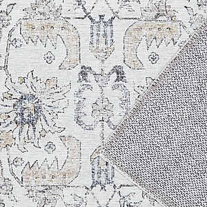 jinchan Area Rug 6x9 Washable Rug Vintage Rug Indoor Thin Rug Gray Retro Accent Rug Distressed Carpet Grey Multi Floral Print Country Boho Rug Non Slip Kitchen Bedroom Living Room Dining Room Office