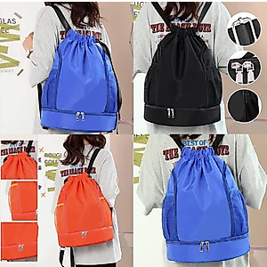 2023 New Sports Backpacks Drawstring Gym Bag Backpack With Shoe Compartment Large Waterproof Shoulder Drawstrings Bags (Blue)