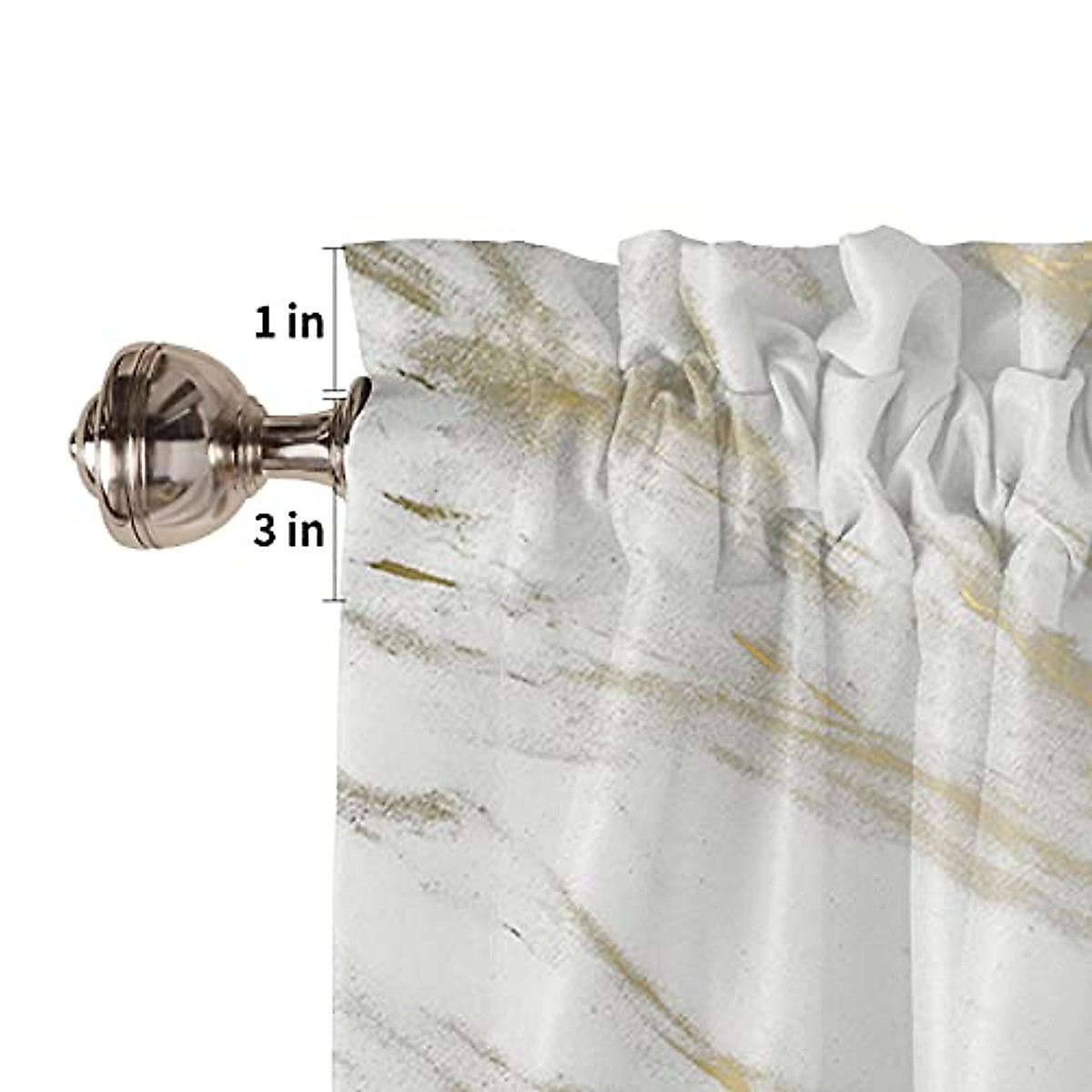 Amaze-Home Curtain Valances for Windows, White Gold Marble Window Valances, Wild Symbol Window Treatment Rod Pocket Valance Curtains for Kitchen/Bedroom/Bathroom 60x18 inch, 1 Panel