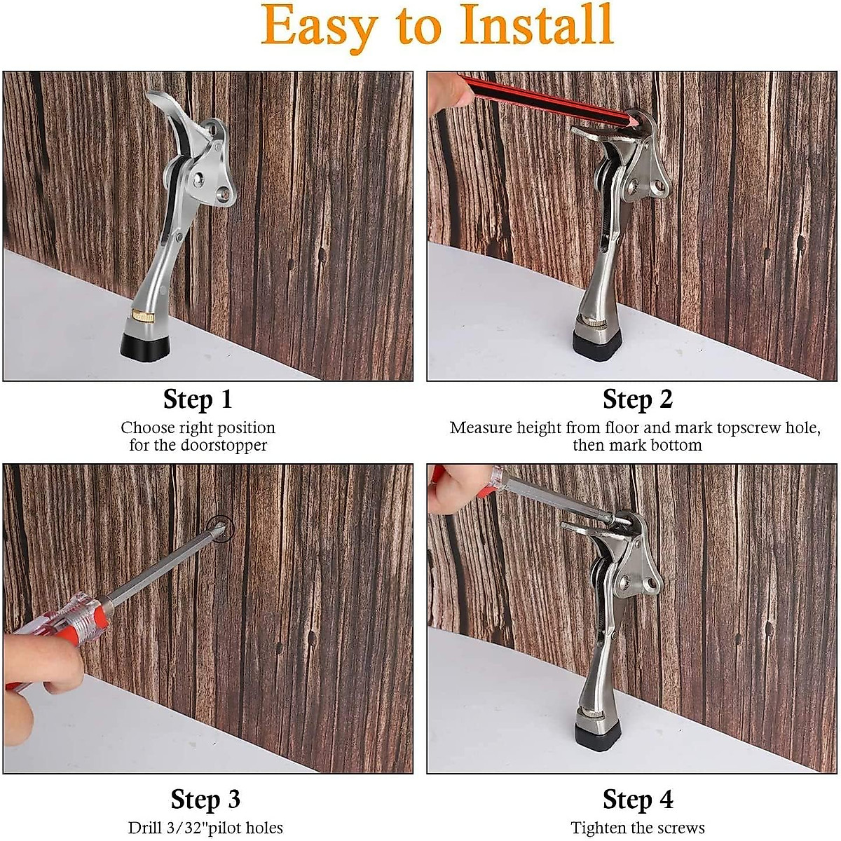 Gotega Door Stopper, 1/2/4 Packs Kickdown Door Stop with One Touch Adjustable Height and Rubber Tip, Door Stops (4 inch x 2 Pack, Chrome)