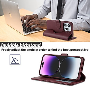 Ｈａｖａｙａ for iPhone 14 pro max Phone case Wallet for Women iPhone 14 pro max Wallet case Magsafe Compatible with Card Holder flip Folio Detachable Magnetic Leather Phone Cover-Wine Red