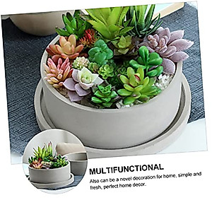 SECFOU 1pc Outdoor Cm Cement Flower Plant Garden Indoor Grey Flowerpot Plants for Round Container Planters Storage Holder Planter Decoration Home Shallow Gardening Succulent Bonsai Pot