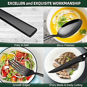 48 Pieces Black Silverware Set with Steak Knives, CEKEE Stainless Steel silverware set for 8, Black Flatware Cutlery Kitchen Utensils Set, Spoons and Forks Set, Mirror Polished & Heavy Duty