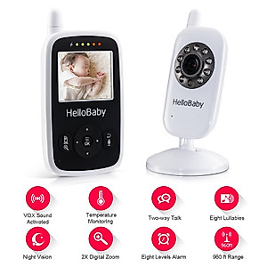 Hello Baby Wireless Video Baby Monitor with Digital Camera HB24, Night Vision Temperature Monitoring & 2 Way Talkback System, White