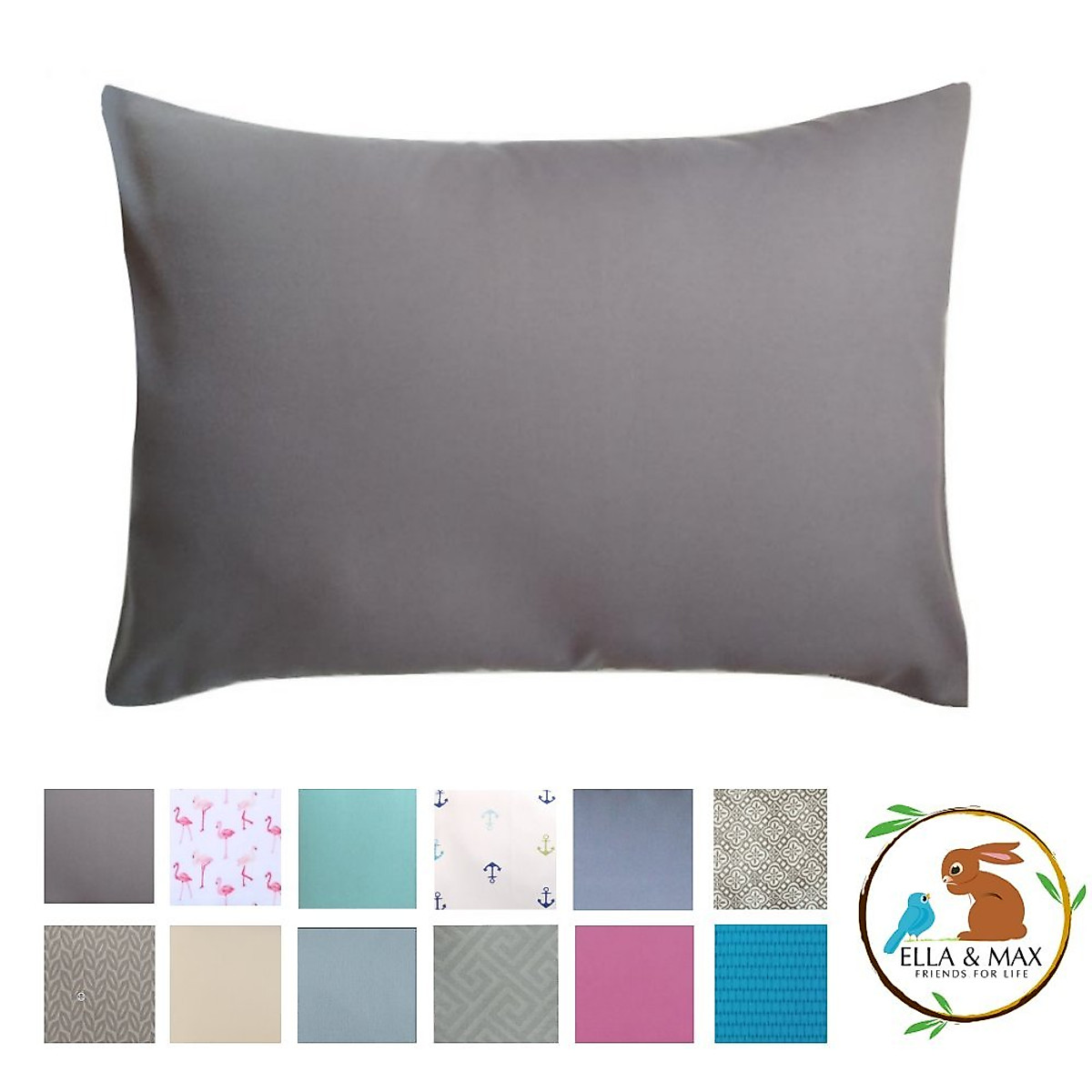 Ella & Max Toddler Pillowcase. Charcoal Gray Dark Grey Soft & Cuddly. Fits 13x18 & 14x19 Toddler Pillows. Easy to wash & no Ironing. Handmade in USA. Made of Luxury Microfiber Fabric.