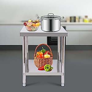 GDAE10 2 Layers Commercial Kitchen Prep Table with Shelf,Stainless Steel Kitchen Food Prep Work Table,for Restaurant, Hotel, Home