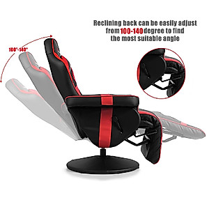 POWERSTONE Gaming Recliner Massage Gaming Chair with Footrest Ergonomic PU Leather Single Sofa with Cup Holder Headrest and Side Pouch, Adjustable Living Room Chair Seating, Red