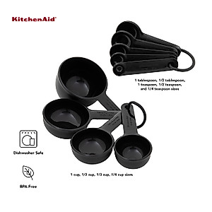 KitchenAid Universal Easy To Read Measuring Cup and Spoon Set with Soft Grip Handle for Maximum Control, Hang Hole and Nesting For Easy Storage, Dishwasher Safe, 9 Piece, Black