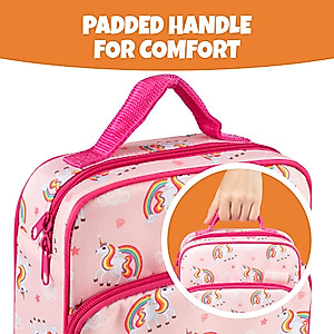 Insulated Lunch Box w Snack Pocket & Water Bottle Holder-Girls or Kids Unicorn School Lunchbox Tote Keeps Food Hotter or Colder Longer- Reusable Bag Fits Most Bento Boxes, Ice Packs- Back to School
