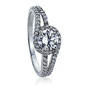 Sterling Silver Wedding Ring 1ct Round CZ Swirl Halo Engagement Ring (Size 5 to 9), 8