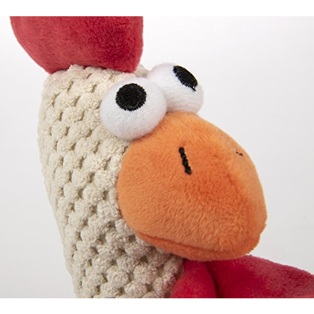 goDog Checkers Skinny Rooster Squeaky Plush Dog Toy, Chew Guard Technology - Brown, Large