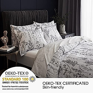 HYPREST Floral Duvet Cover King Size, White and Black Duvet Cover, 3 Pcs Farmhouse Leaf King Duvet Cover Soft Breathable Lightweight Shabby Chic Bedding Duvet Covers (Oeko-Tex Certificated)
