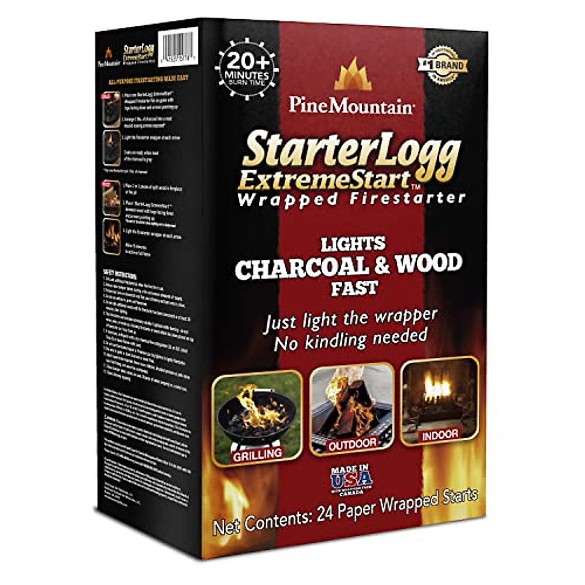 Pine Mountain ES 24CT ExtremeStart Wrapped Starters, 24 Starts Firestarter Log for Campfire, Fireplace, Wood Stove, Fire Pit, Indoor and Outdoor Use, Piece