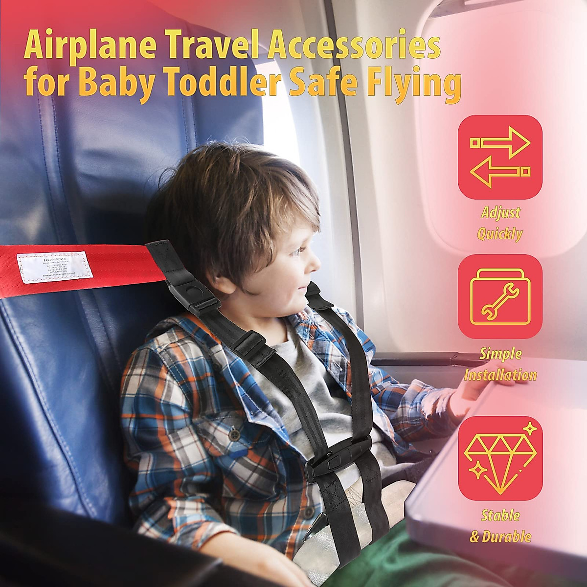 Airplane Harness for Kids, Kids Safety Belt for Air Travel, Portable Toddler Safety Harnesses for Airplane, Travel Restraint Belt for Kids Safety and Portable on Flights